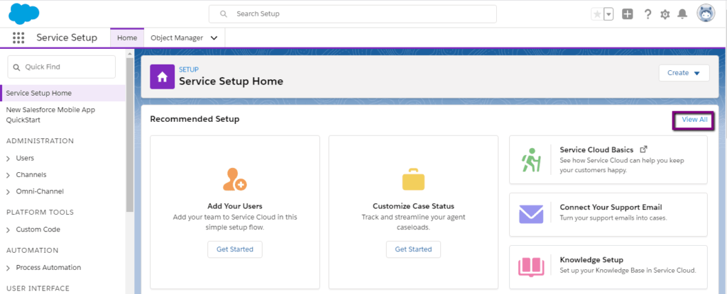 The setup process for Salesforce Lightning Service Console